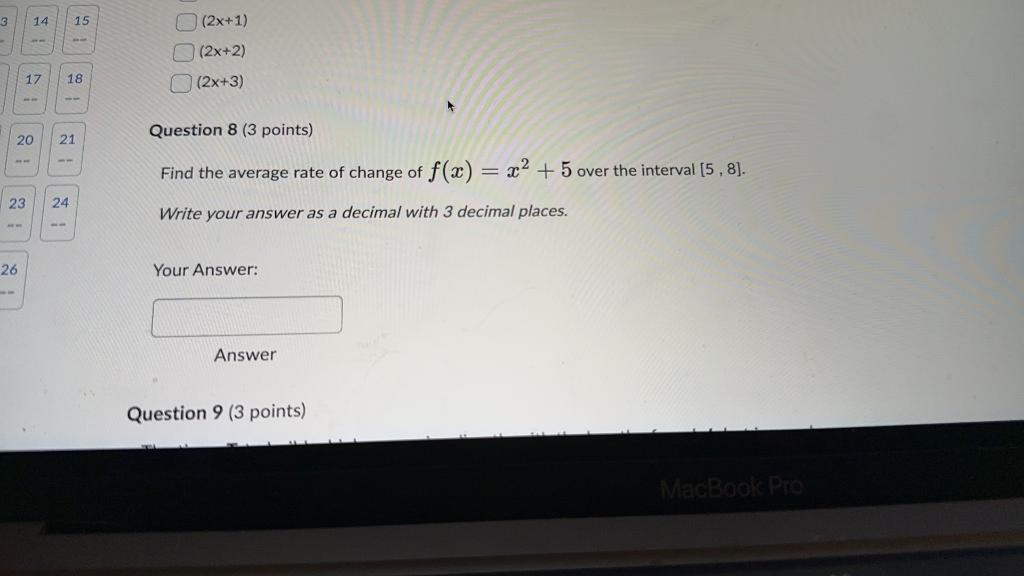 Solved Find the average rate of change of f(x)=x2+5 over the | Chegg.com