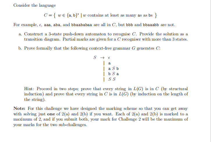 Solved Consider the language C w€ {a, b}* | w contains at | Chegg.com