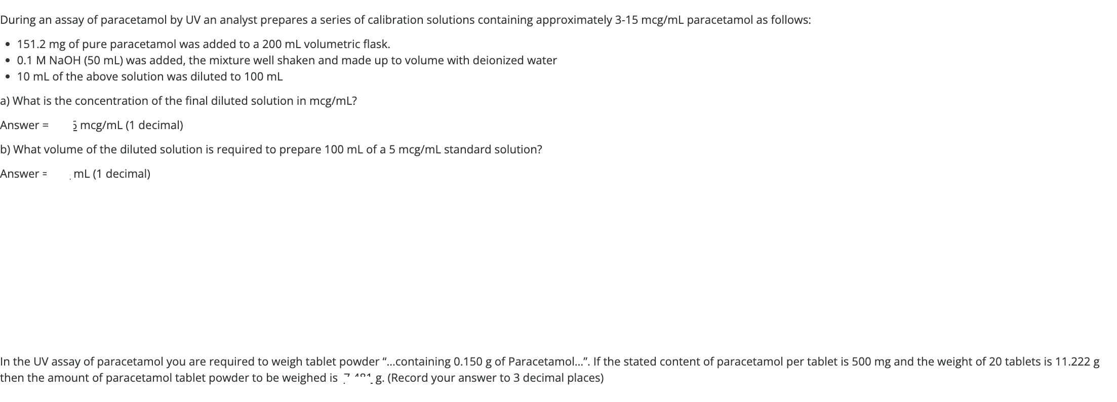 During an assay of paracetamol by UV an analyst | Chegg.com