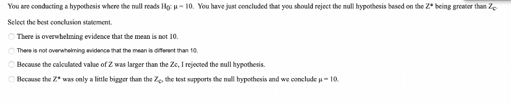 Solved You are conducting a hypothesis where the null reads | Chegg.com