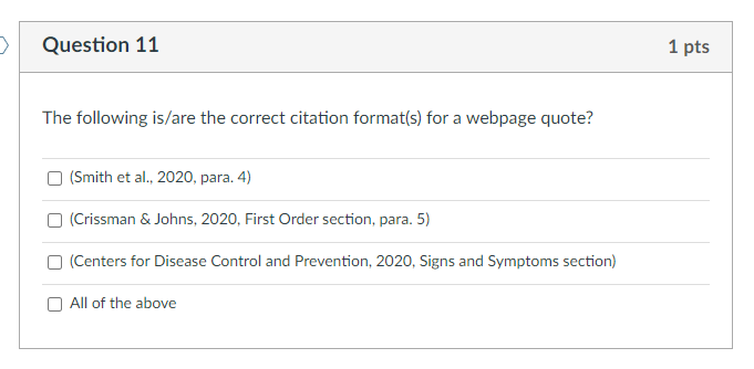 The following is/are the correct citation format(s) | Chegg.com