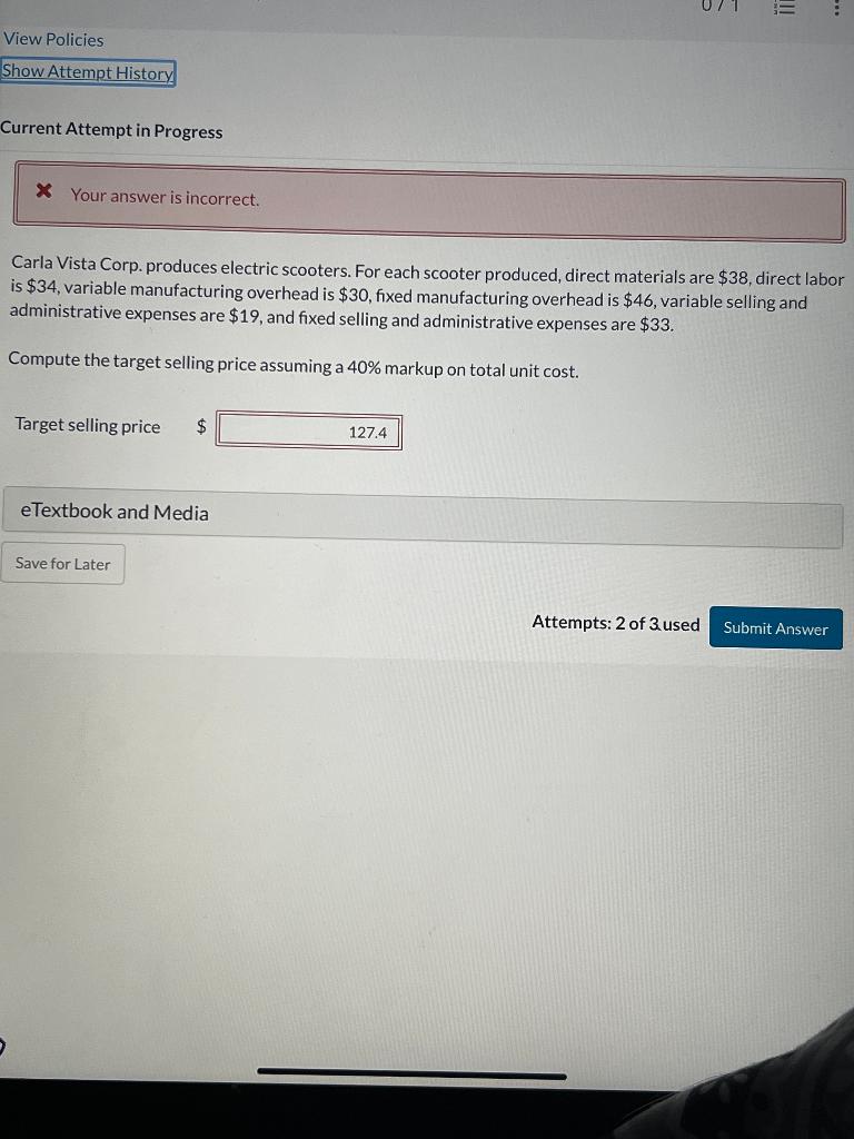 Solved Current Attempt in Progress Carla Vista Corp. | Chegg.com