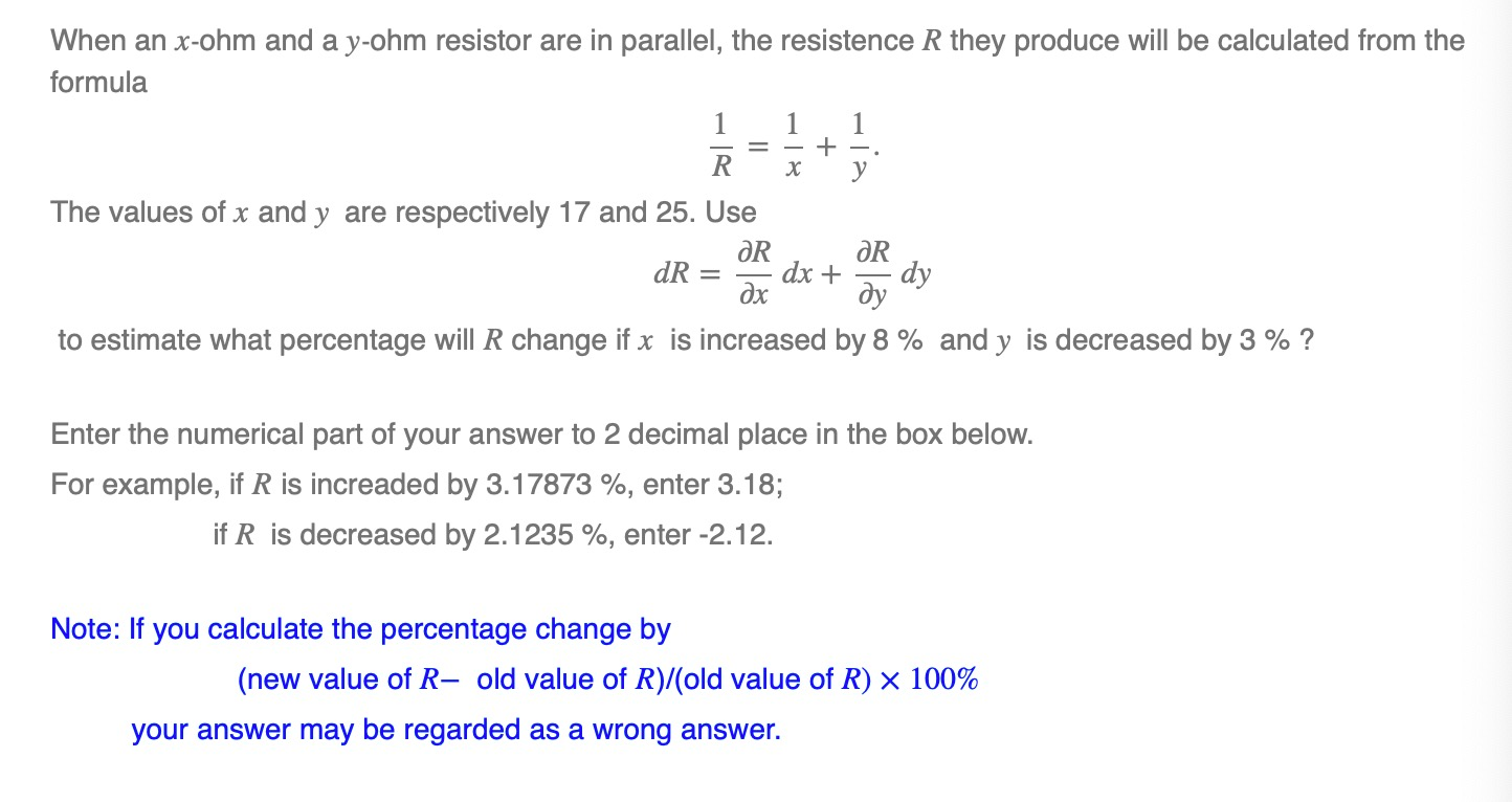 Solved When an x-ohm and a y-ohm resistor are in parallel, | Chegg.com