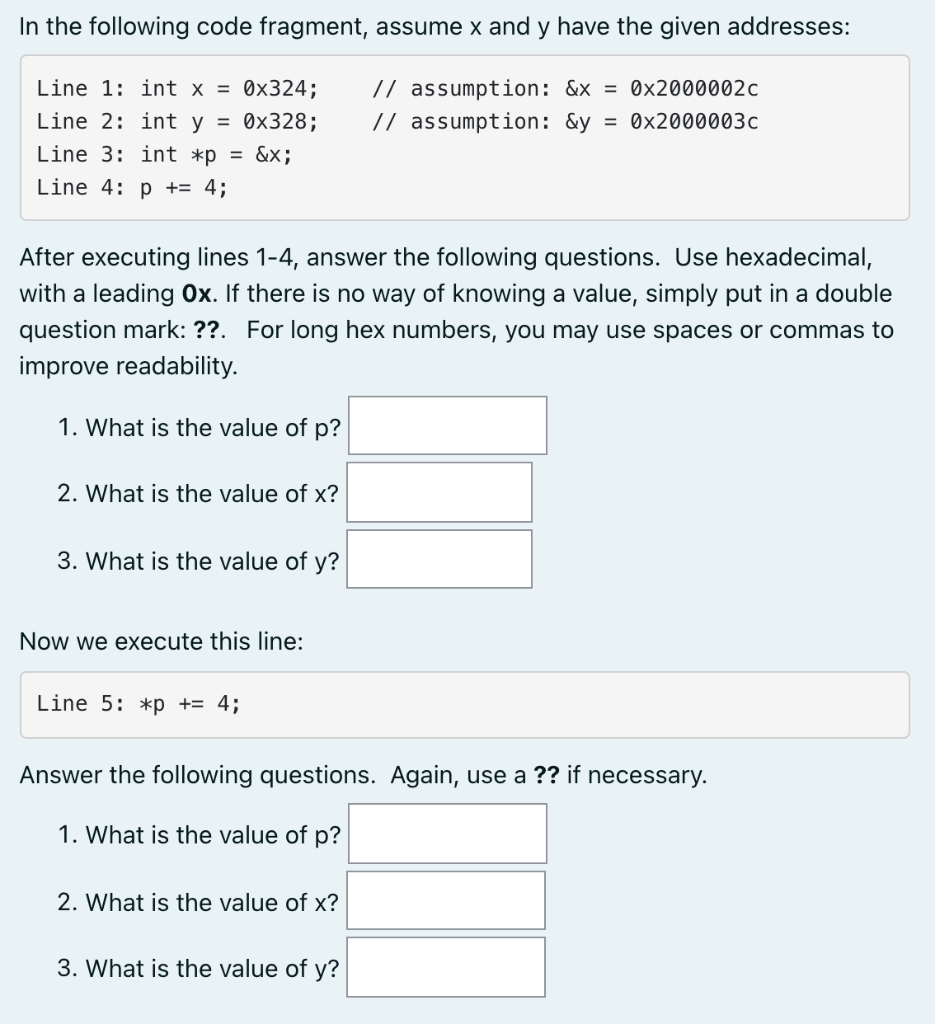 Solved In the following code fragment, assume x and y have | Chegg.com