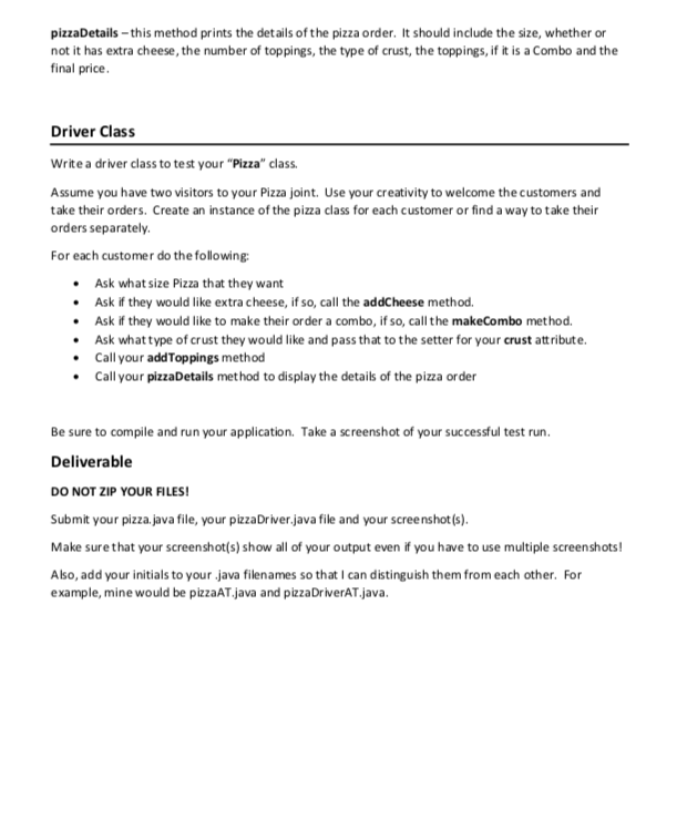 Solved Pizza Class Write a Pizza class with the following | Chegg.com