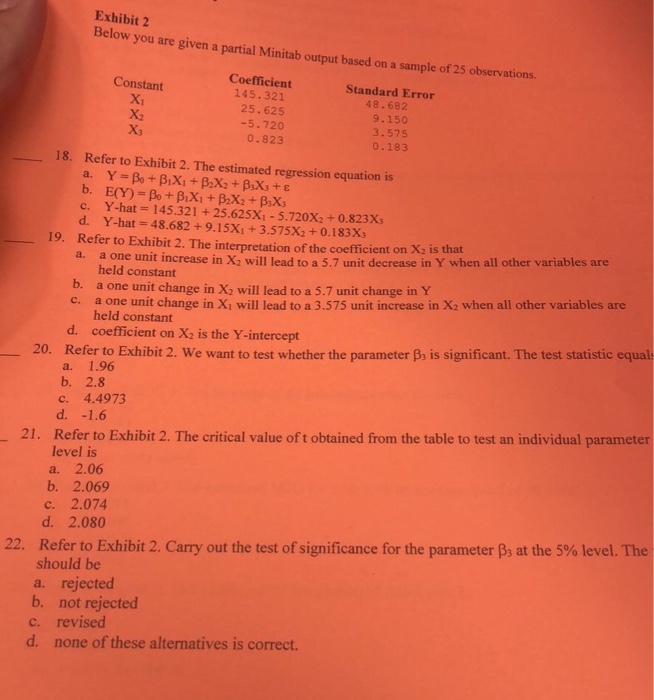 Solved Exhibit 2 Below you are given a partial Minitab | Chegg.com