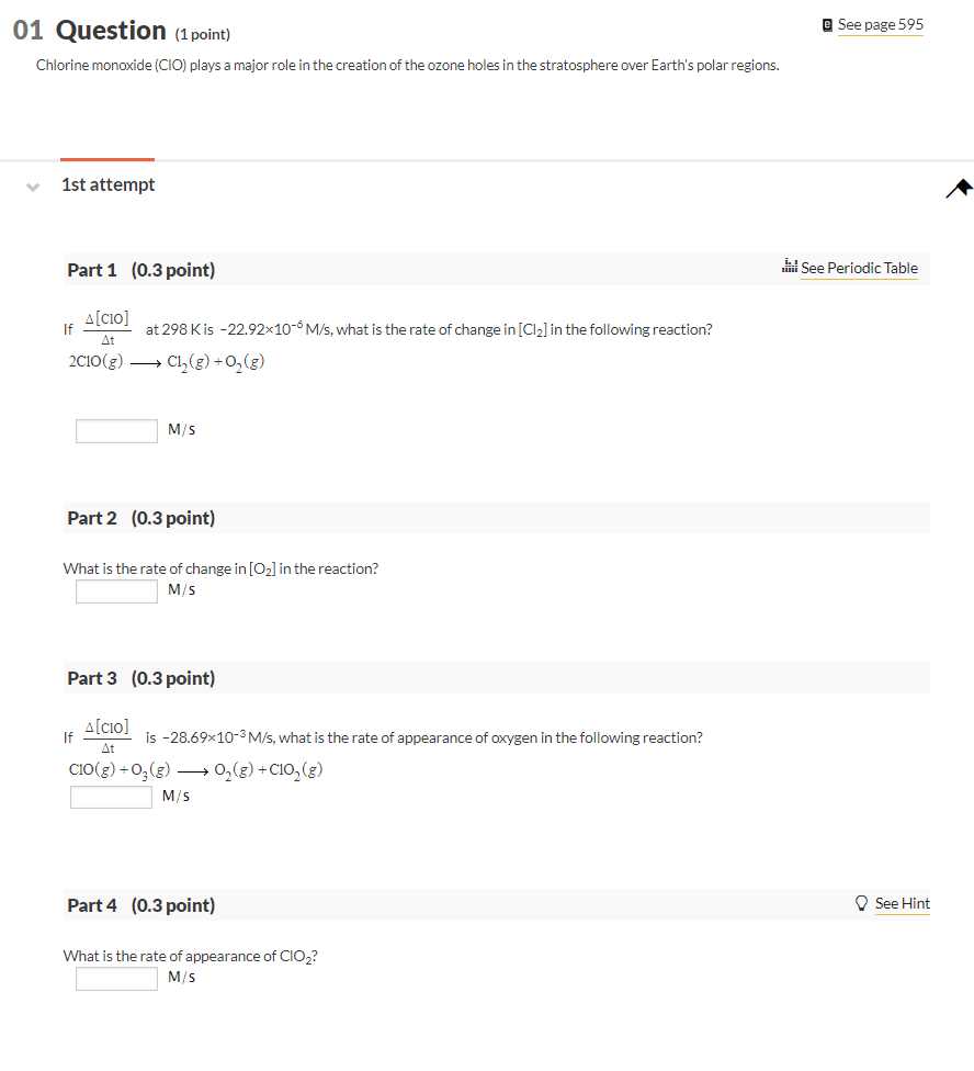 Solved 1 Question (1 point) Chlorine monoxide (ClO) plays a | Chegg.com