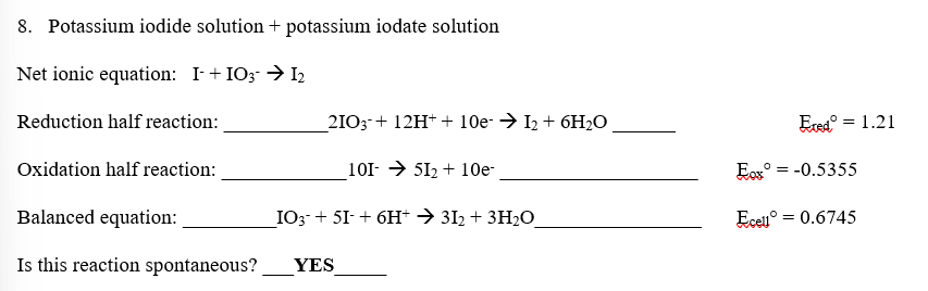 Solved 8. Potassium iodide solution + potassium iodate | Chegg.com