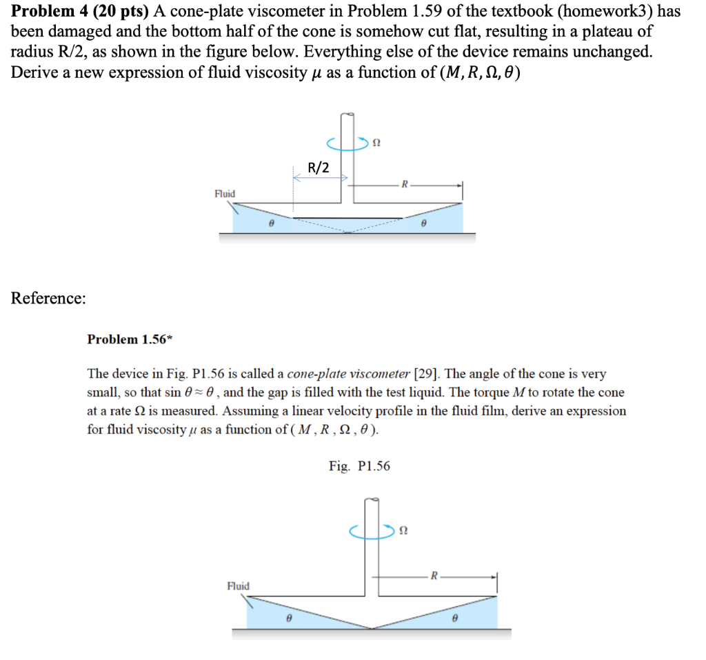 Solved Problem 4 (20 pts) A cone-plate viscometer in Problem | Chegg.com