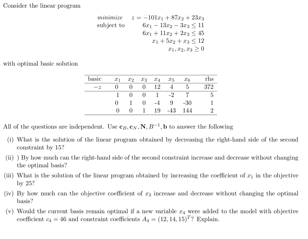 Consider the linear program minimize subject to | Chegg.com
