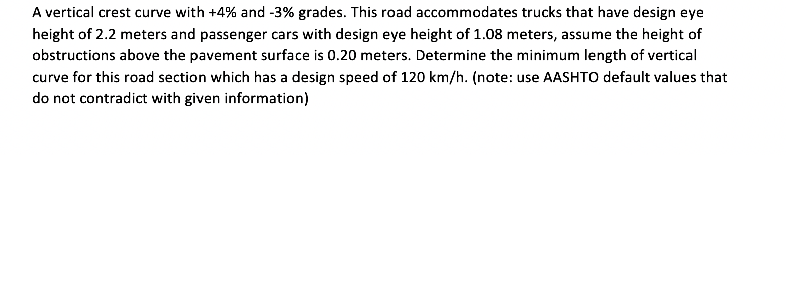 Solved A vertical crest curve with +4% and -3% grades. This | Chegg.com