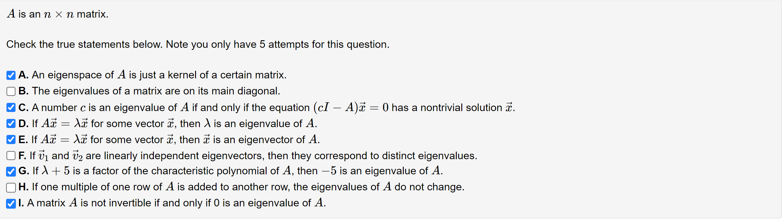 Solved A is an n x n matrix.Check the true statements below. | Chegg.com
