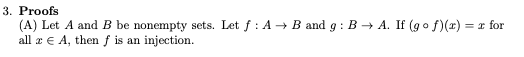 Solved 3. Proofs (A) Let A and B be nonempty sets. Let f : A | Chegg.com