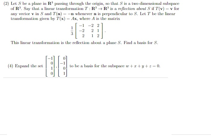 Solved (2) Let S be a plane in R3 passing through the | Chegg.com