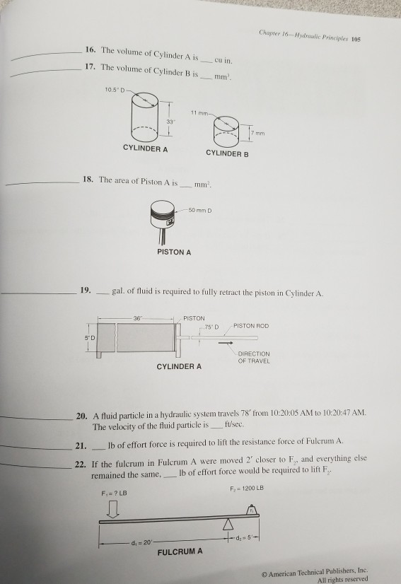 Solved Chapter 16-Hydraulic Principles 105 16. The volume of | Chegg.com