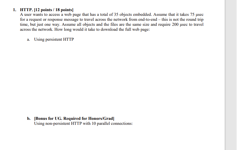 Solved 1. HTTP. [12 points / 18 points] A user wants to | Chegg.com