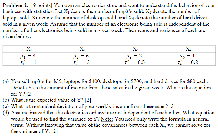 Solved Problem 2: [9 points] You own an electronics store | Chegg.com