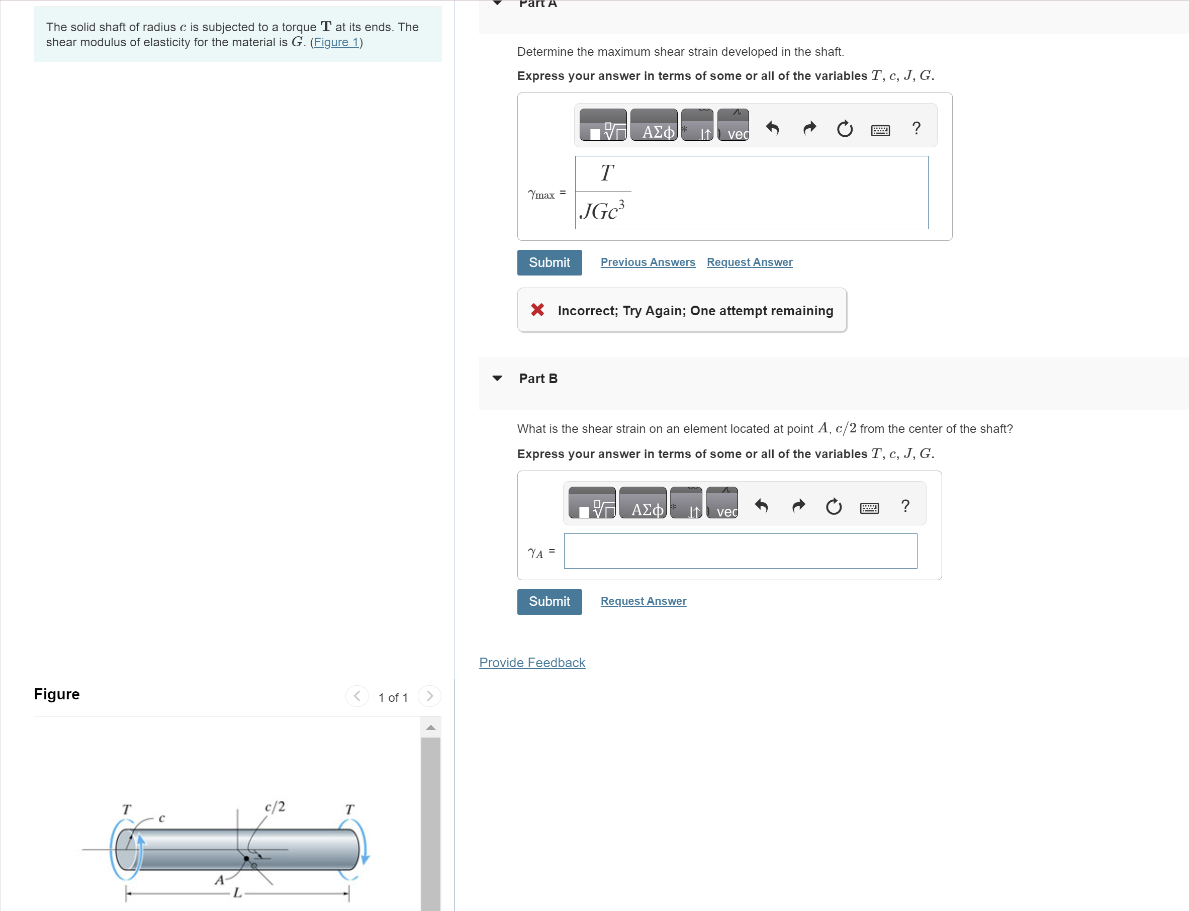 Solved The solid shaft of radius c is subjected to a torque | Chegg.com