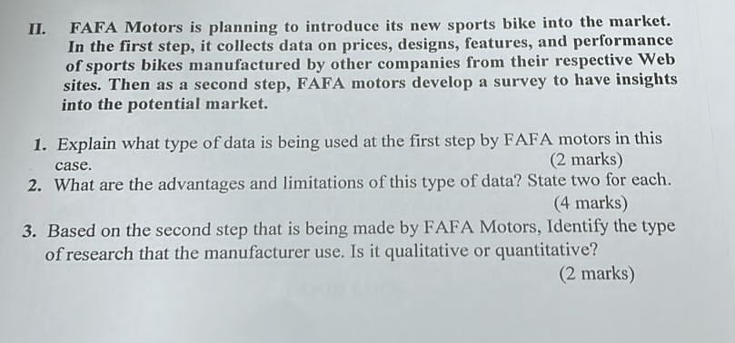 Solved II. FAFA Motors is planning to introduce its new | Chegg.com