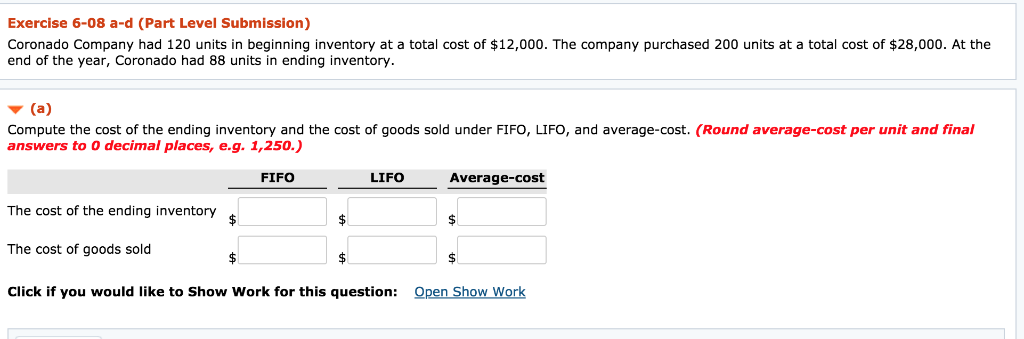 Solved Exercise 6-08 a-d (Part Level Submission) Coronado | Chegg.com