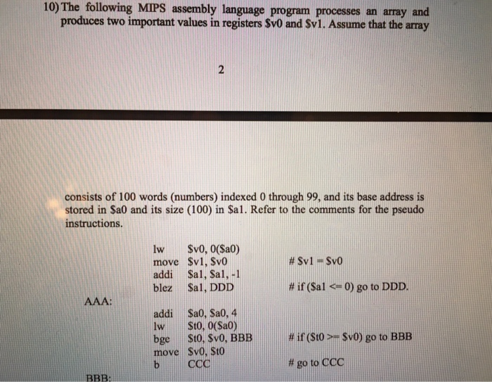 Solved 10) The following MIPS assembly language program | Chegg.com