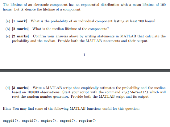 Solved The lifetime of an electronic component has an | Chegg.com