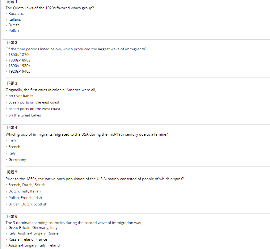 Solved 21 The Quota Laws of the 1920s favored which group? • | Chegg.com