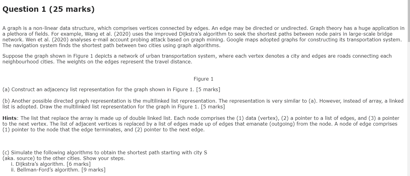 Solved A graph is a non-linear data structure, which | Chegg.com