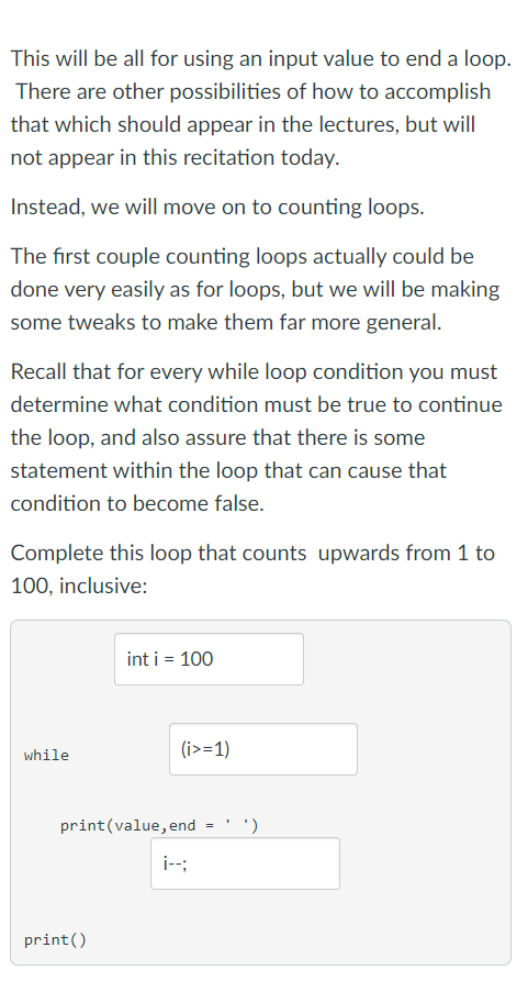 Solved This will be all for using an input value to end a | Chegg.com