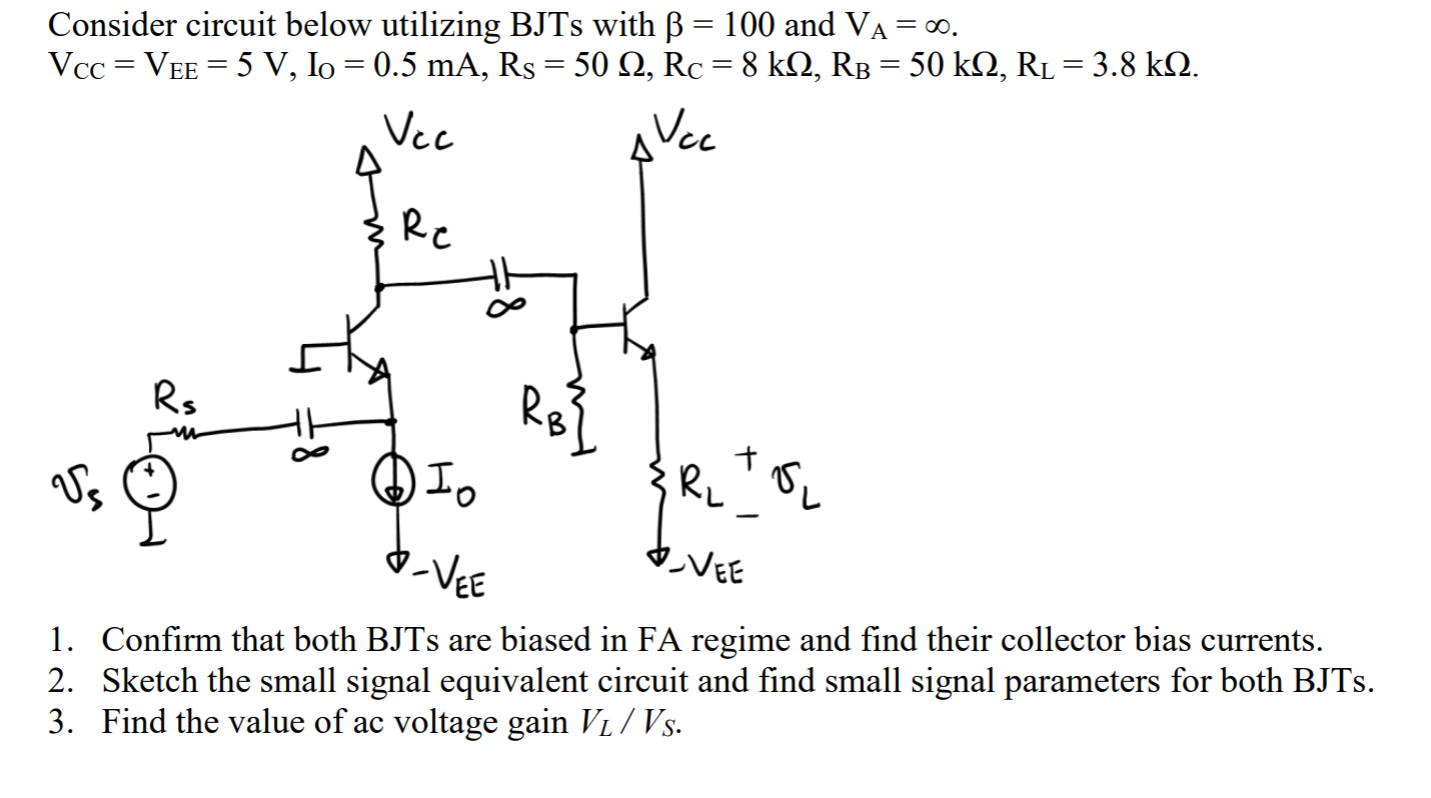 Solved Consider circuit below utilizing BJTs with B = 100 | Chegg.com