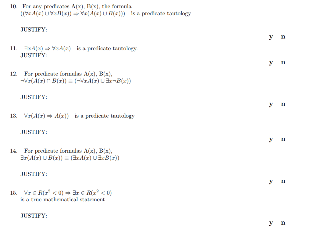 10. For any predicates A(x), B(x), the formula | Chegg.com