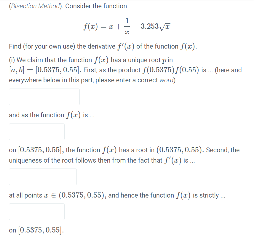 Solved (Bisection Method). Consider the function 1 f(x) = x | Chegg.com