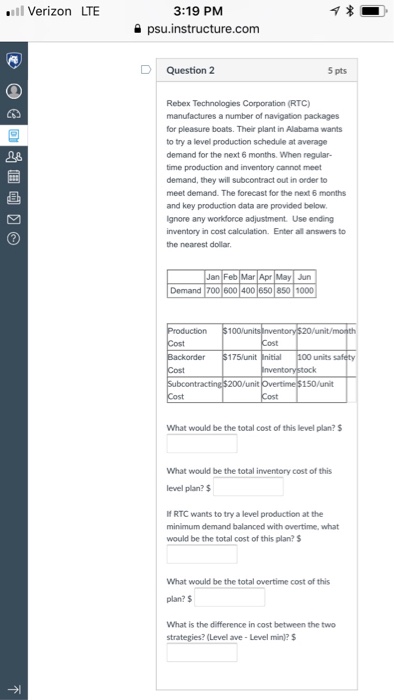 Solved Verizon LTE 3:19 PM psu.instructure.com D Question 2 | Chegg.com