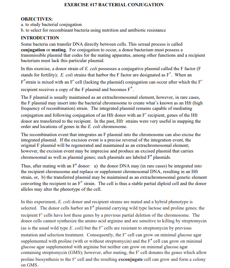 3. You perform a conjugation experiment as described | Chegg.com