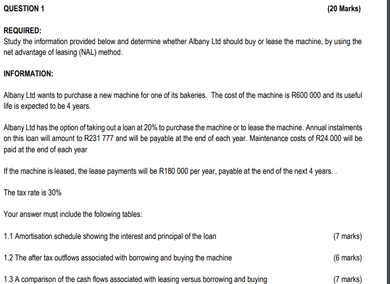 Solved QUESTION 1 (20 Marks) REQUIRED: Study the information | Chegg.com