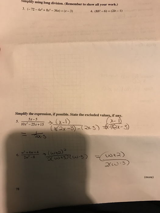 Solved Simplify using division. (Remember to show all your | Chegg.com