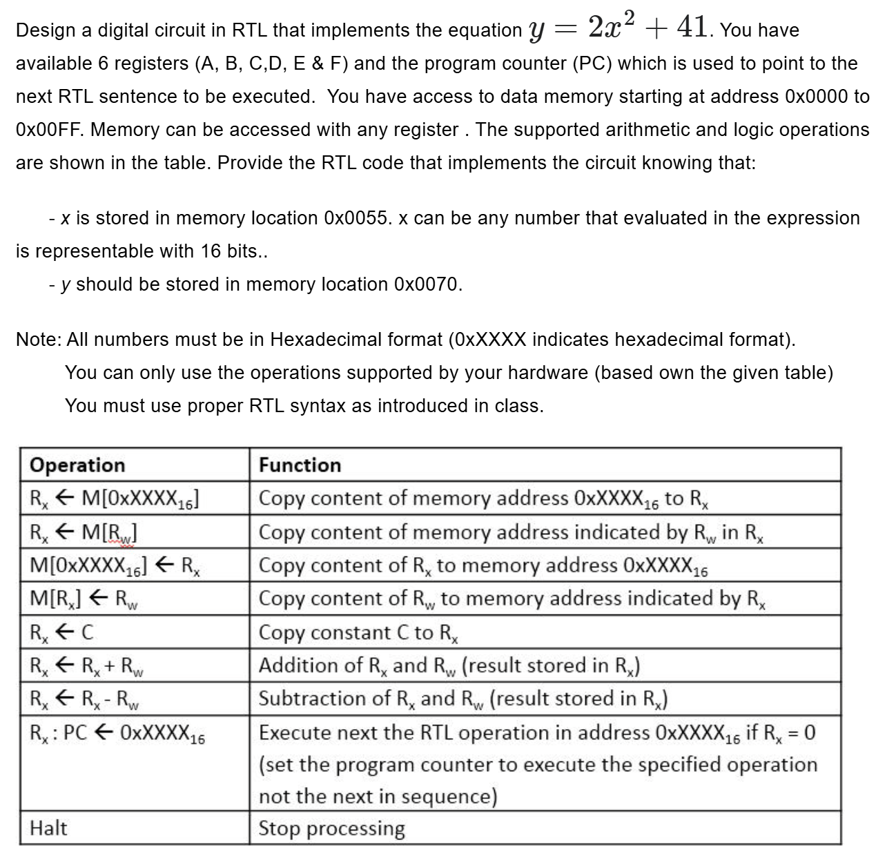 Solved Design a digital circuit in RTL ﻿that implements the | Chegg.com