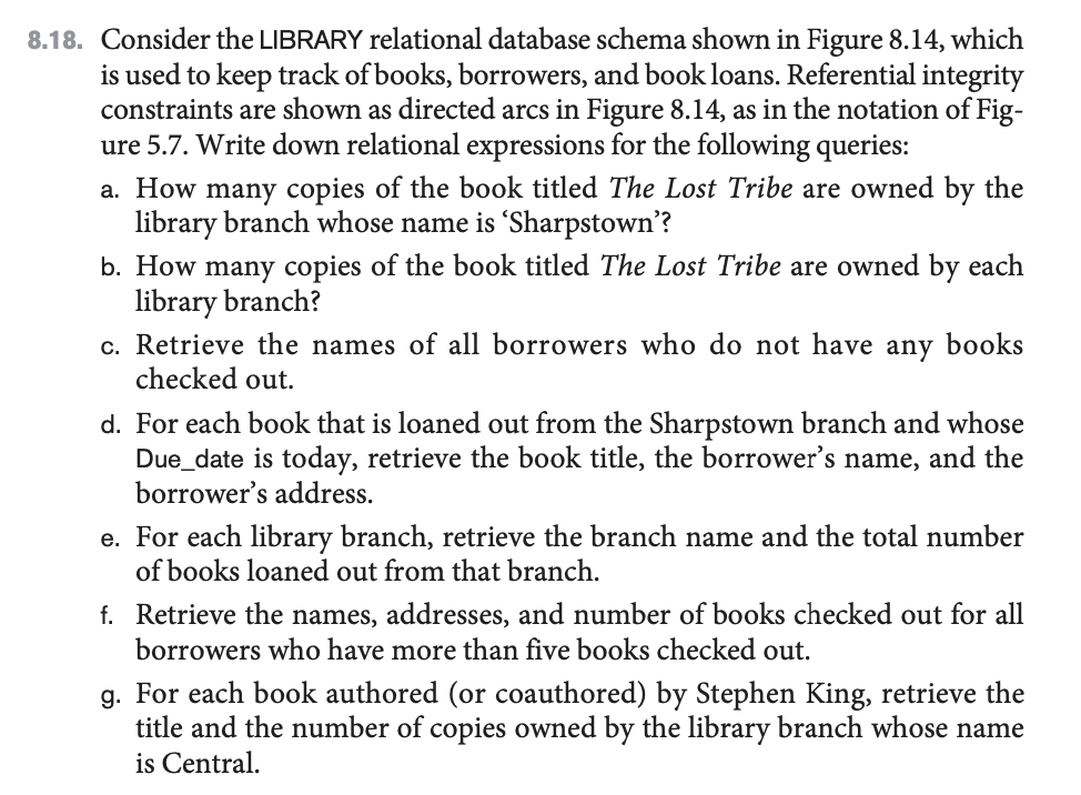 Solved 2. (50 points) (Relational calculus) Write queries a, | Chegg.com