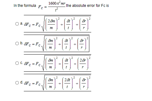 Solved Fcm 9.80M ӘМ 1600 M NT In the formula Fc the | Chegg.com