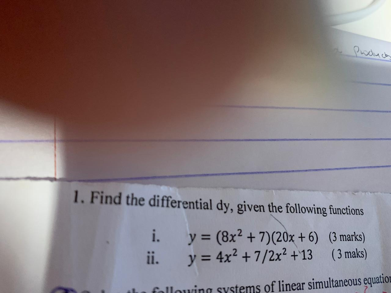 Solved Find the differential dy, ﻿given the following | Chegg.com