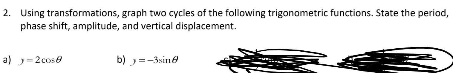 Solved 2. Using transformations, graph two cycles of the | Chegg.com