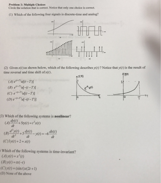 Solved Problem 1: Multiple Choices Circle the solution that | Chegg.com