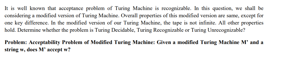 Solved It is well known that acceptance problem of Turing | Chegg.com