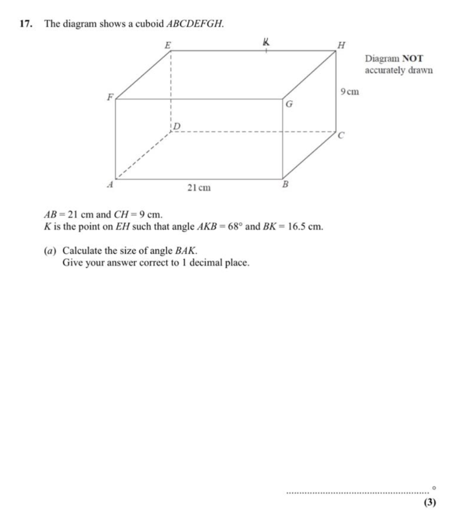 Solved 17. The diagram shows a cuboid ABCDEFGH. E к H | Chegg.com
