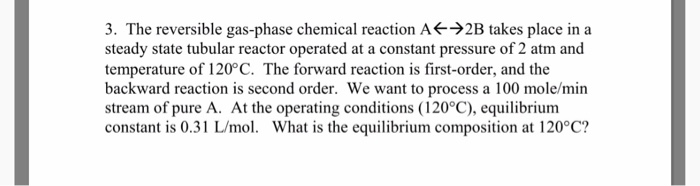 Solved The reversible gas-phase chemical reaction A | Chegg.com