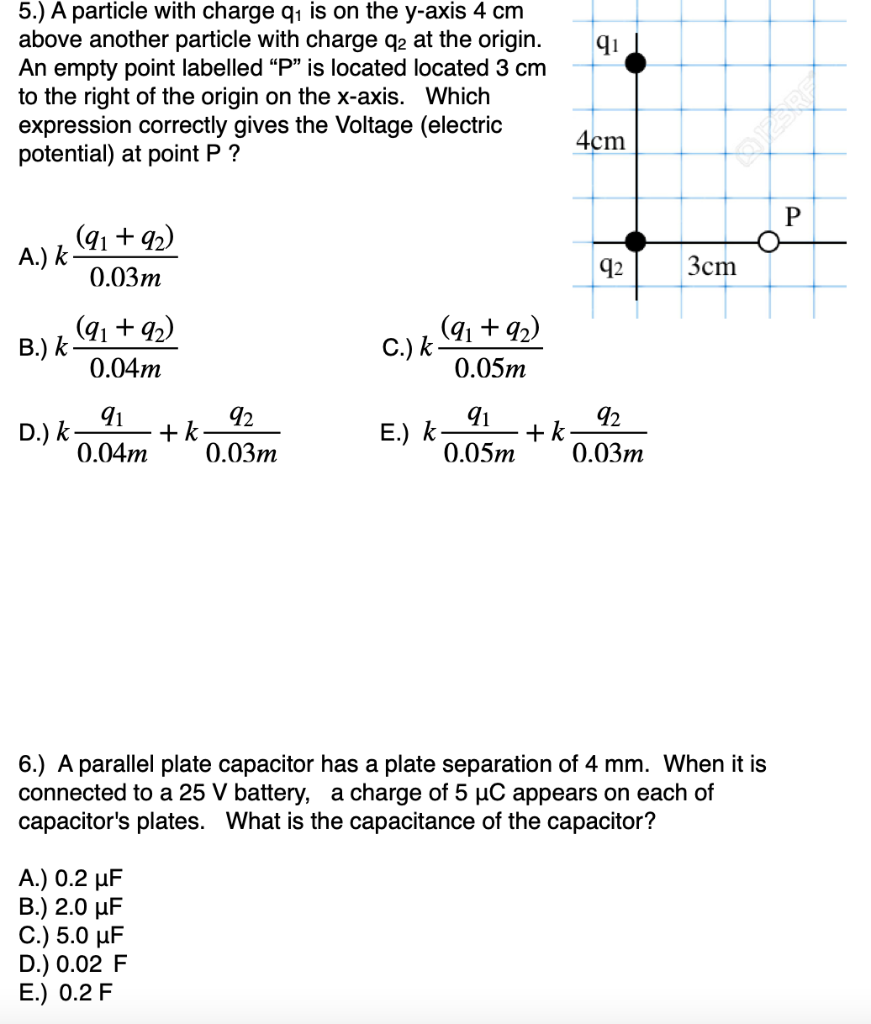 Solved 41 5.) A particle with charge q1 is on the y-axis 4 | Chegg.com