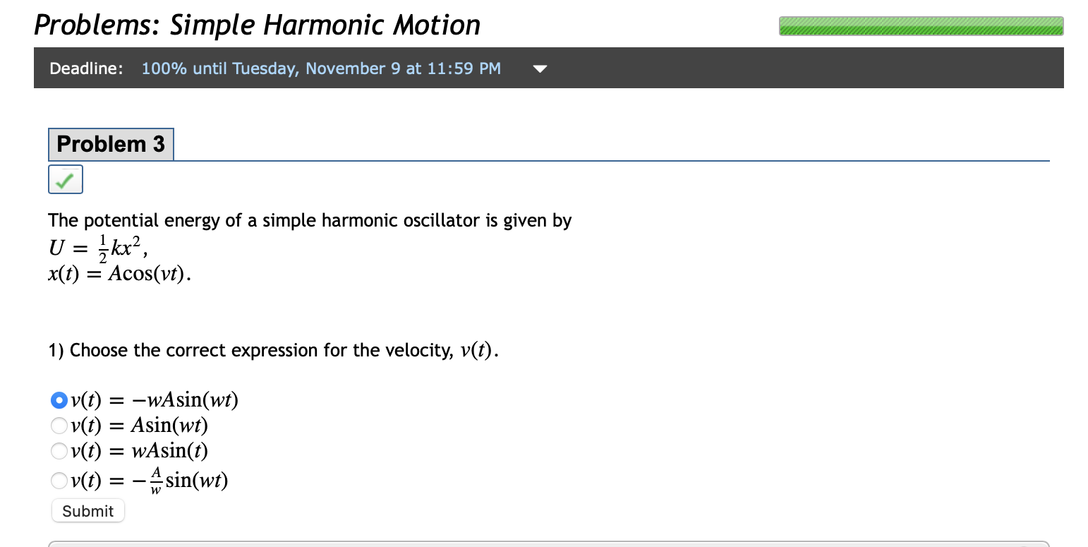 Solved Problems: Simple Harmonic Motion Deadline: 100% until | Chegg.com