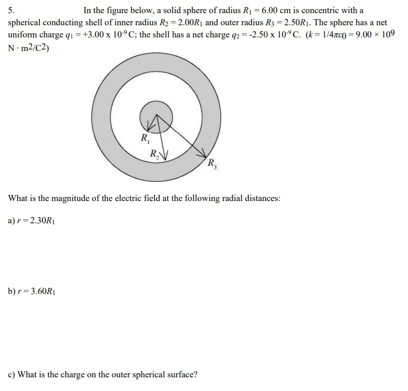Solved 5. In the figure below, a solid sphere of radius R1 = | Chegg.com