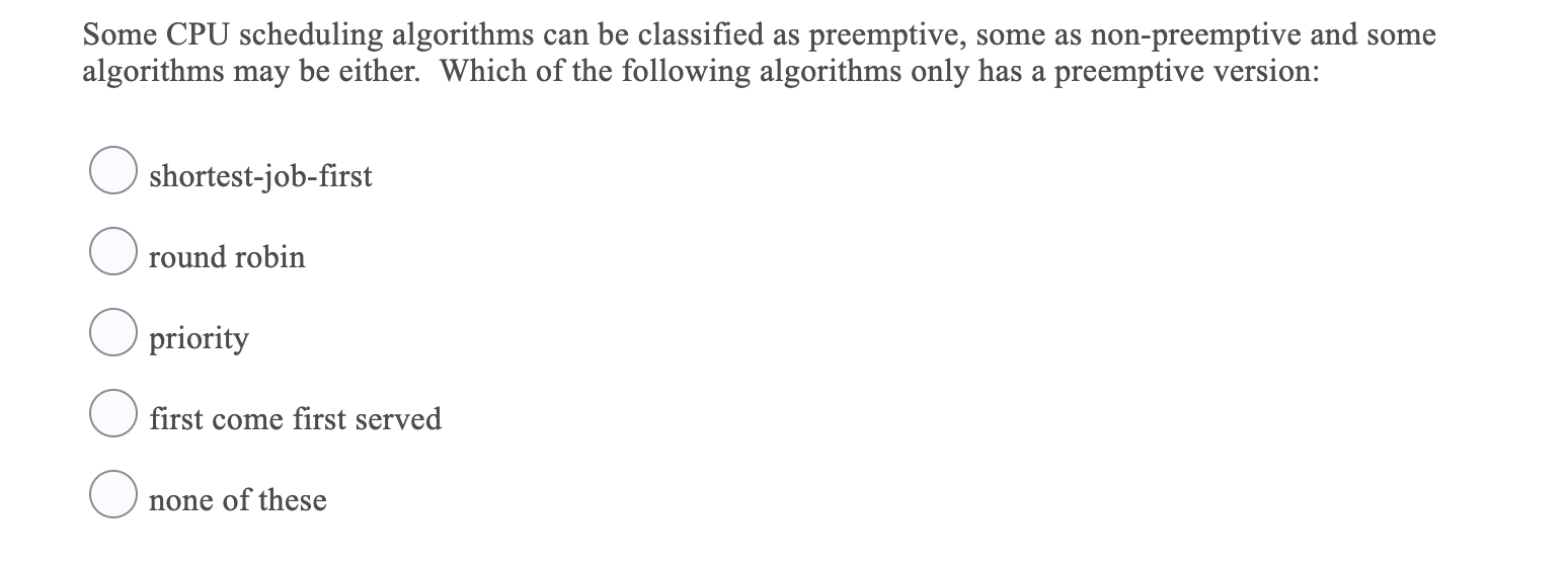 Solved Some CPU scheduling algorithms can be classified as | Chegg.com