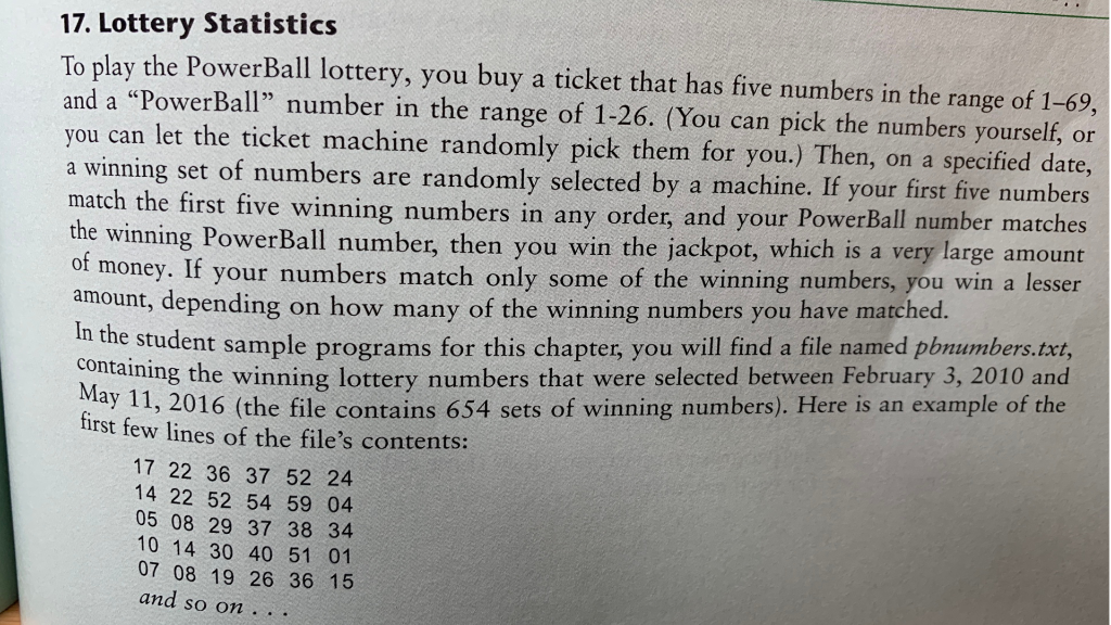 Solved 17. Lottery Statistics To play the PowerBall lottery, | Chegg.com